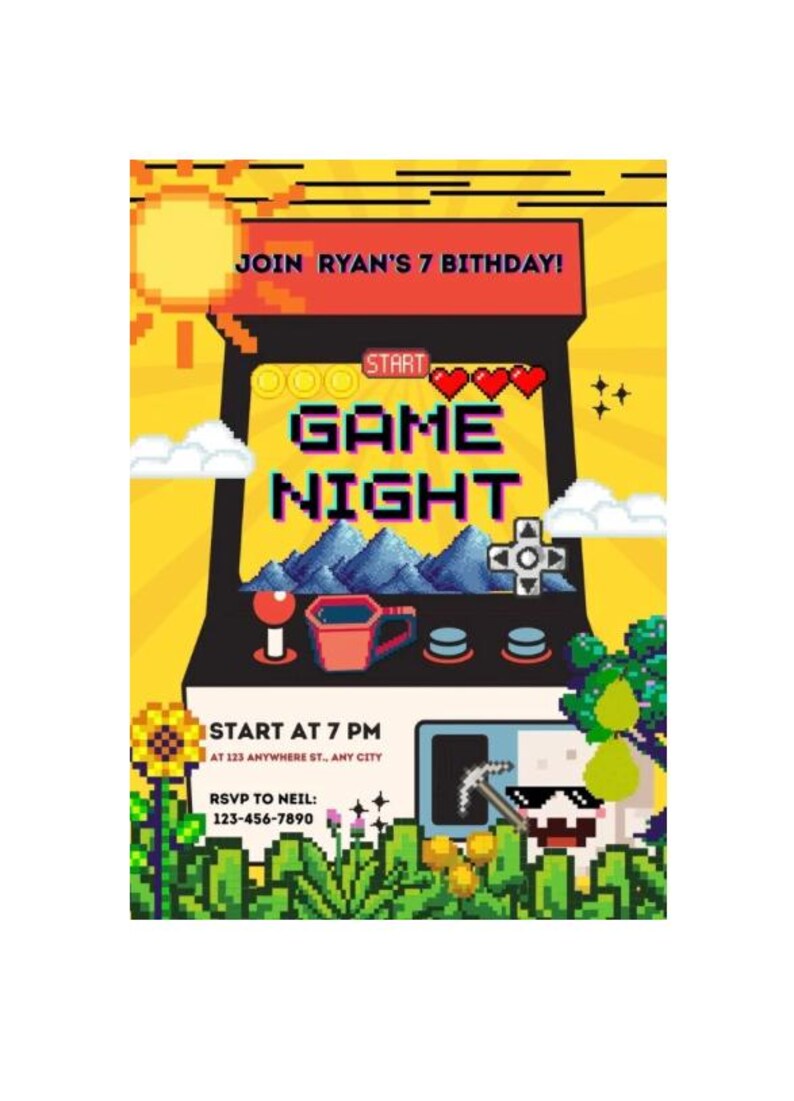 Editable Game Night Birthday Invitation | Pixel Block Style | Canva ...
