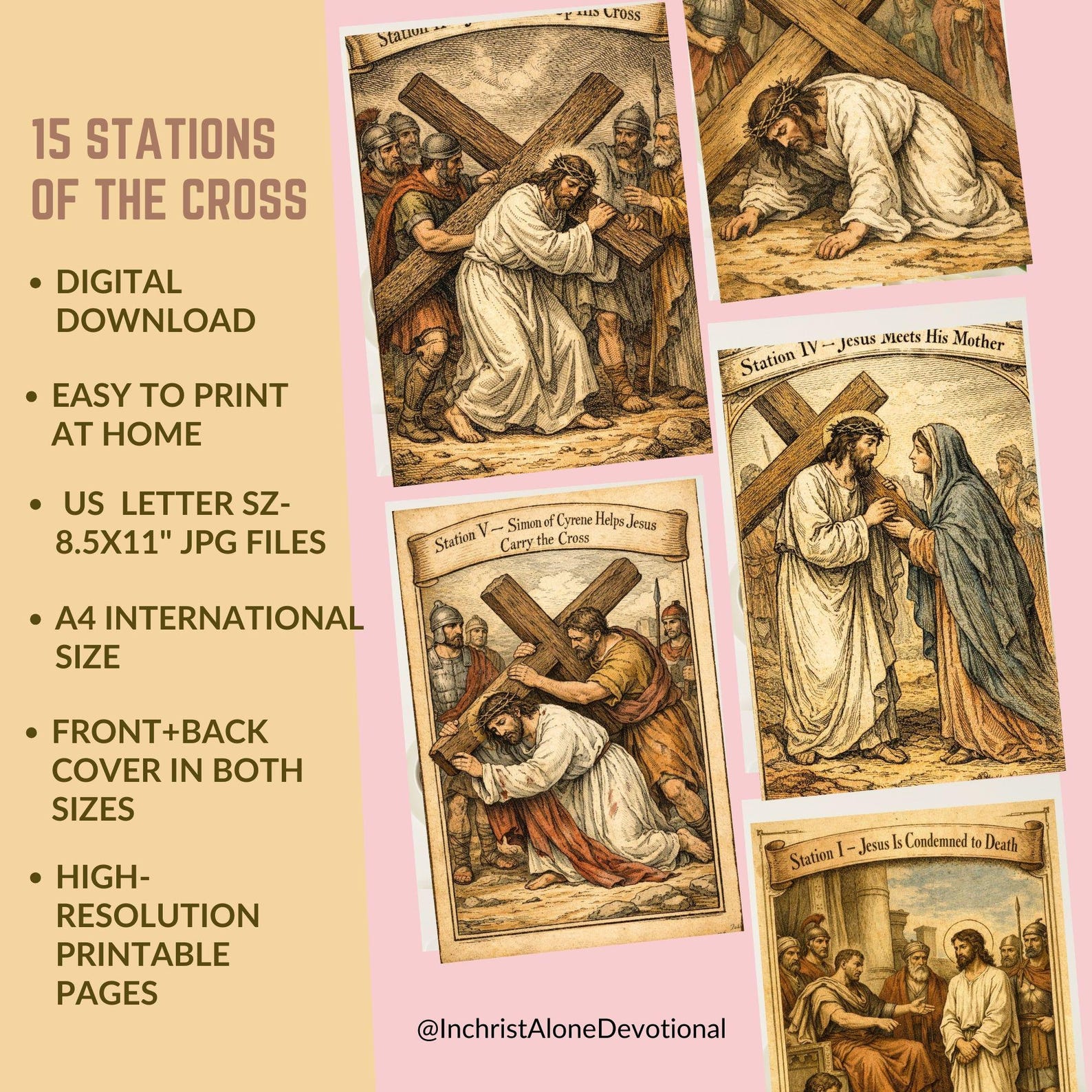 15 Stations of the Cross Art Set | Antique Parchment Catholic Wall ...