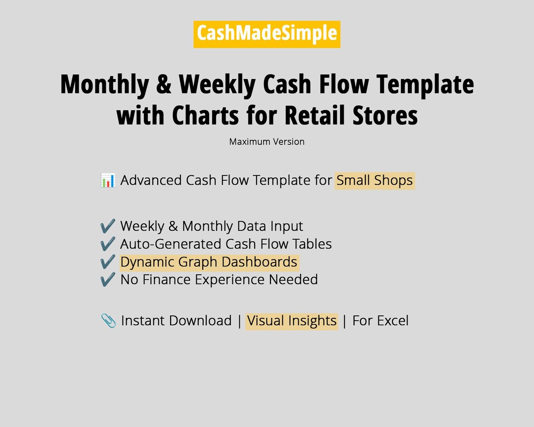 Retail Store Cash Flow + Charts Template — Full Weekly & Monthly ...