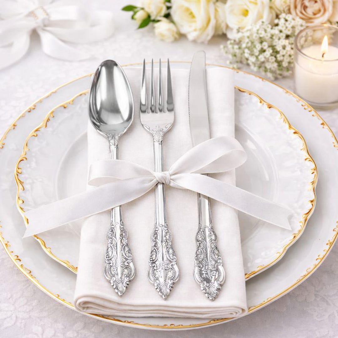 Set of 24 - Plastic Silverware Set in Baroque Style - Etsy