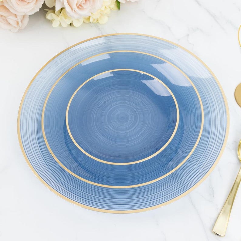 Dusty Blue Swirl Plastic Plates With Gold Rim (set of 20) - Etsy