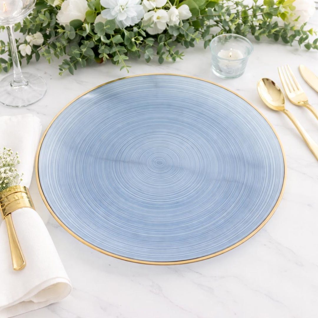 Dusty Blue Swirl Plastic Plates With Gold Rim (set of 20) - Etsy