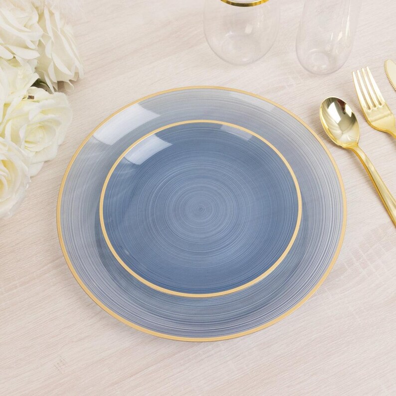 Dusty Blue Swirl Plastic Plates With Gold Rim (set of 20) - Etsy