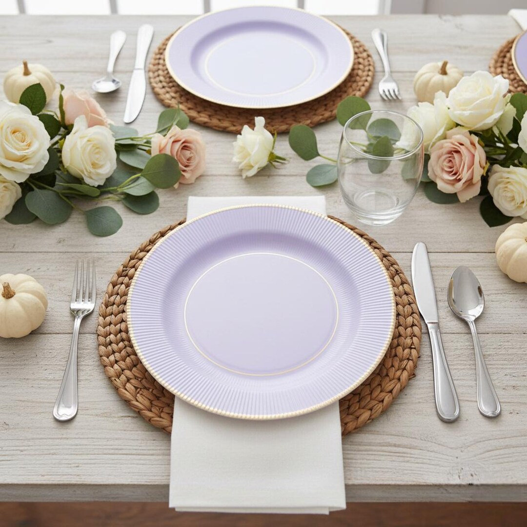 10'' Paper Plates With Sunray Design | Lavender Disposable Party Plates ...