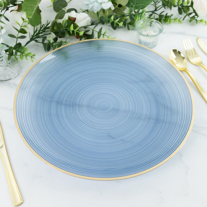 Dusty Blue Swirl Plastic Plates With Gold Rim (set of 20) - Etsy