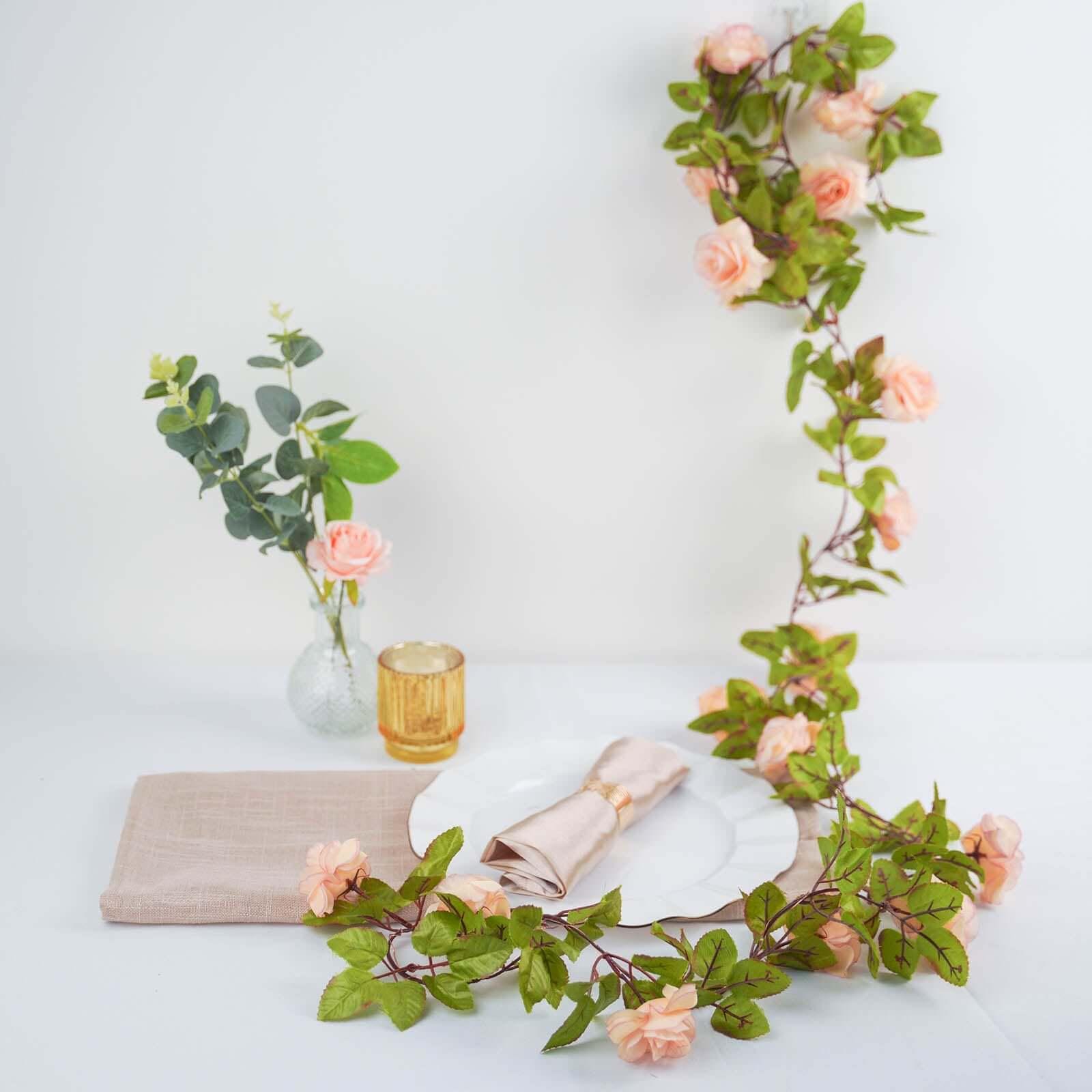 7ft-20 LED Blush Silk Rose Flower Garland Vine String Light-battery ...