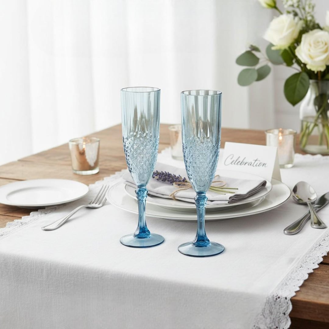 Set of 6 | 8 Oz Elegant Crystal Cut Plastic Champagne Flutes, Crystal ...