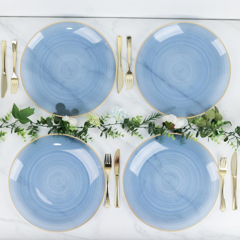 Dusty Blue Swirl Plastic Plates With Gold Rim (set of 20) - Etsy