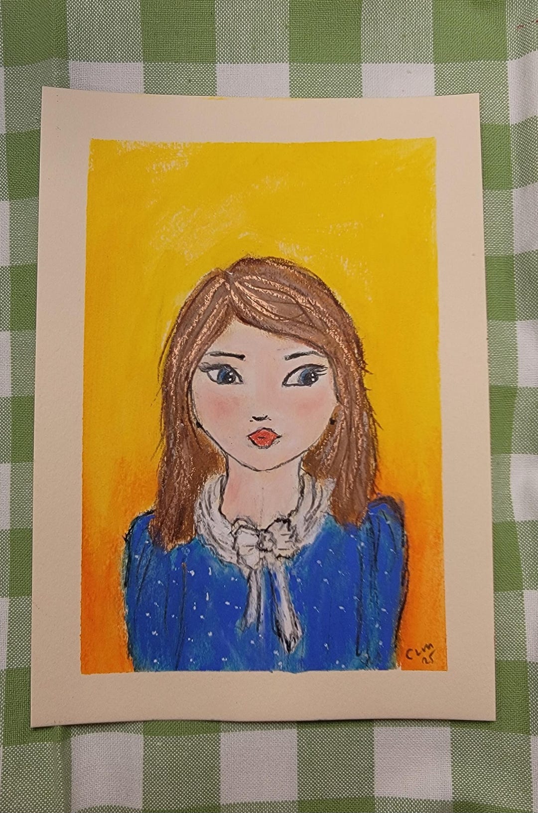 Original Oil Pastel and Watercolor Painting, Colorful Girl Wall Decor ...