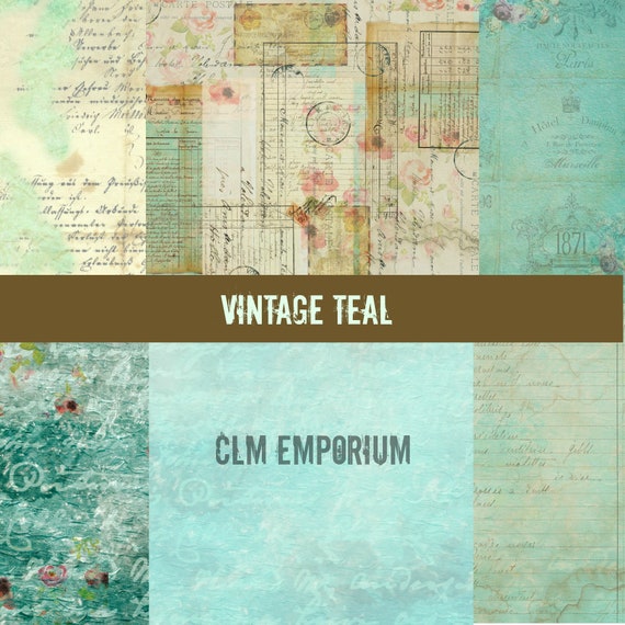 Vintage Teal DIGITAL Papers for Scrapbooking Journals Cards | Etsy