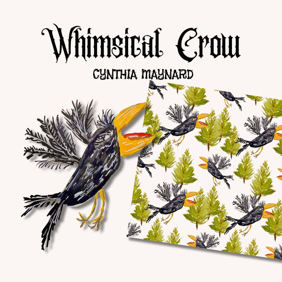 Whimsical Crow, Hand Painted, Watercolor, Instant DIGITAL Printable ...