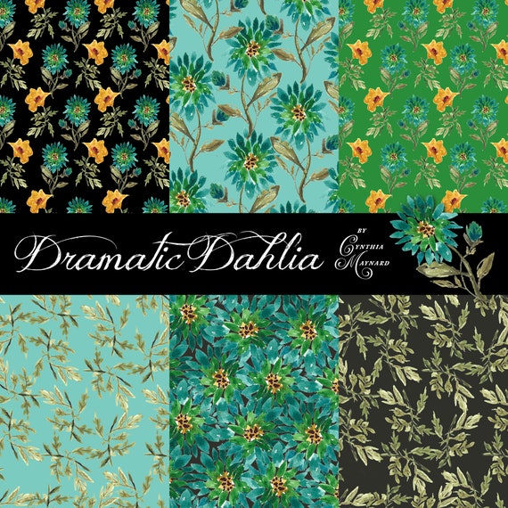 DIGITAL Dramatic Dahlia Papers Hand-painted Flowers 6 | Etsy