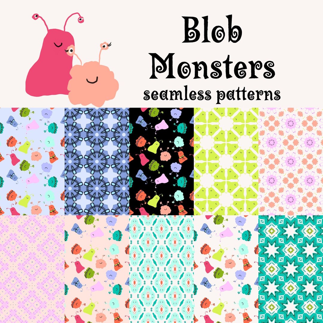 DIGITAL Blob Monsters SEAMLESS Patterns, 10 Designs - Etsy