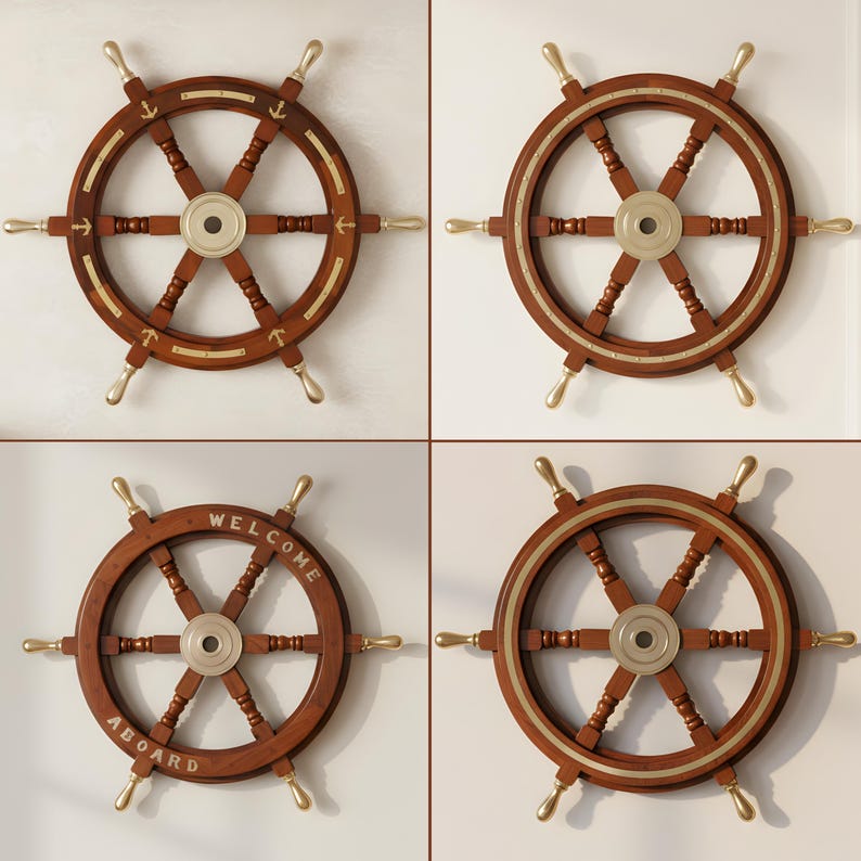 Handmade Rosewood Ship Wheel | Nautical Coastal Wall Decor, 12”-48 ...