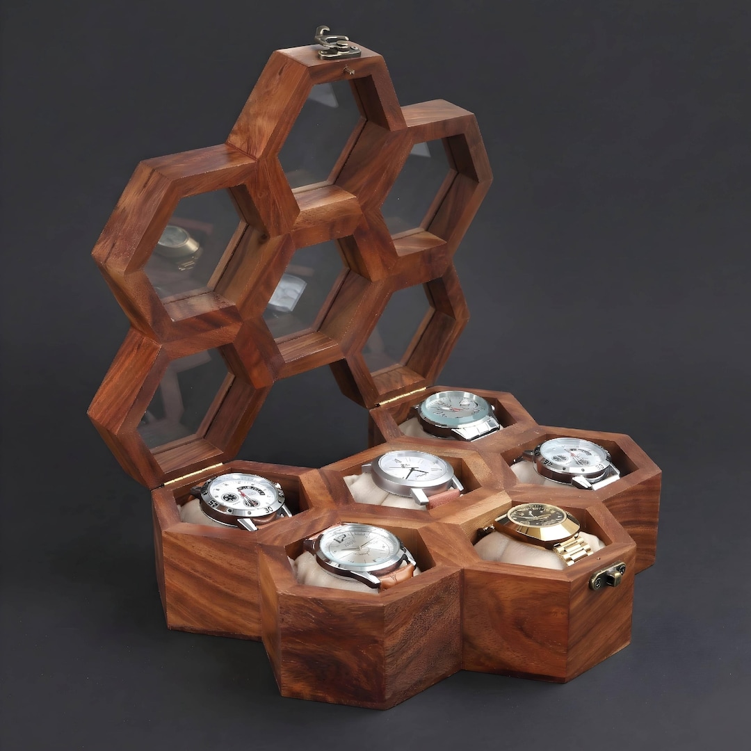 Handmade Luxury Wooden Watch Box for Men, Honeycomb Display Case With ...