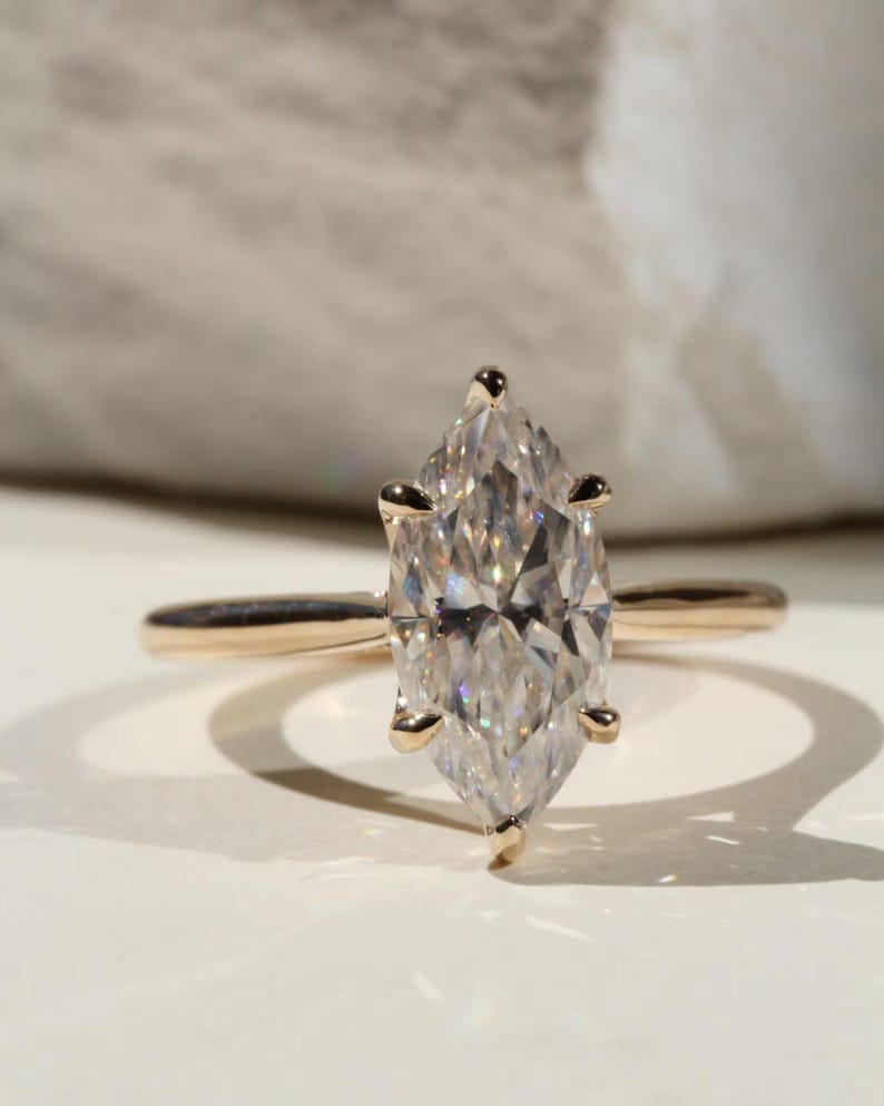Cathedral Setting 3 CT Marquise Cut Moissanite Engagement Ring, Hidden ...