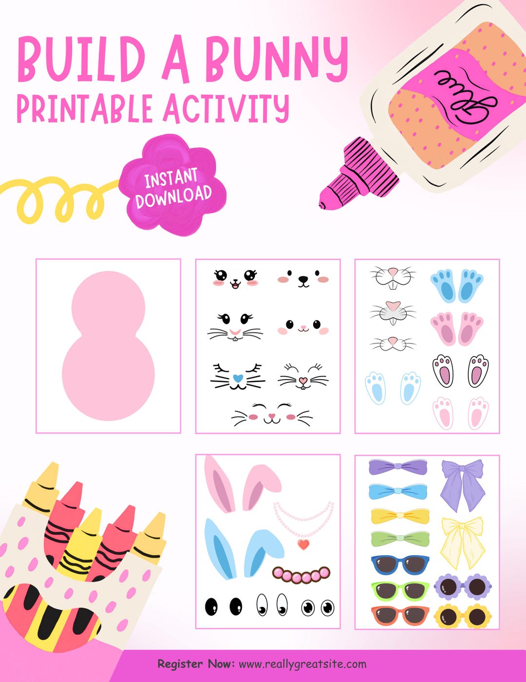 Build-a-bunny Easter Craft Kit, Printable Cut and Paste Activity ...