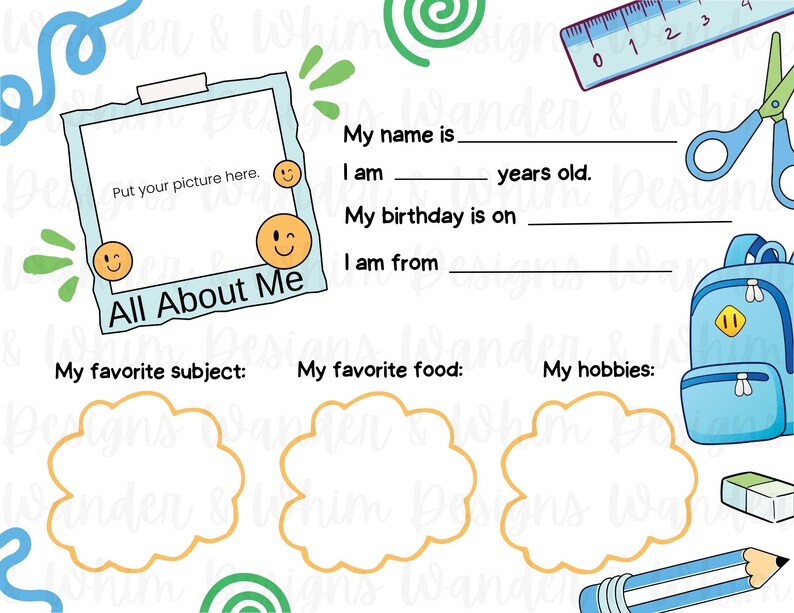 All About Me Worksheet | First Day of School Printable | Back to School ...
