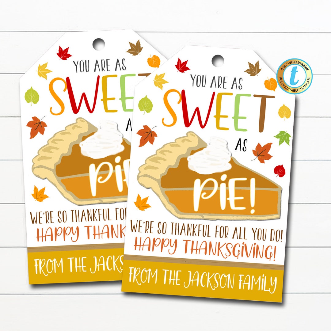 Thanksgiving Gift Tags, Grateful for You Pumpkin Pie Label, Fall Staff ...