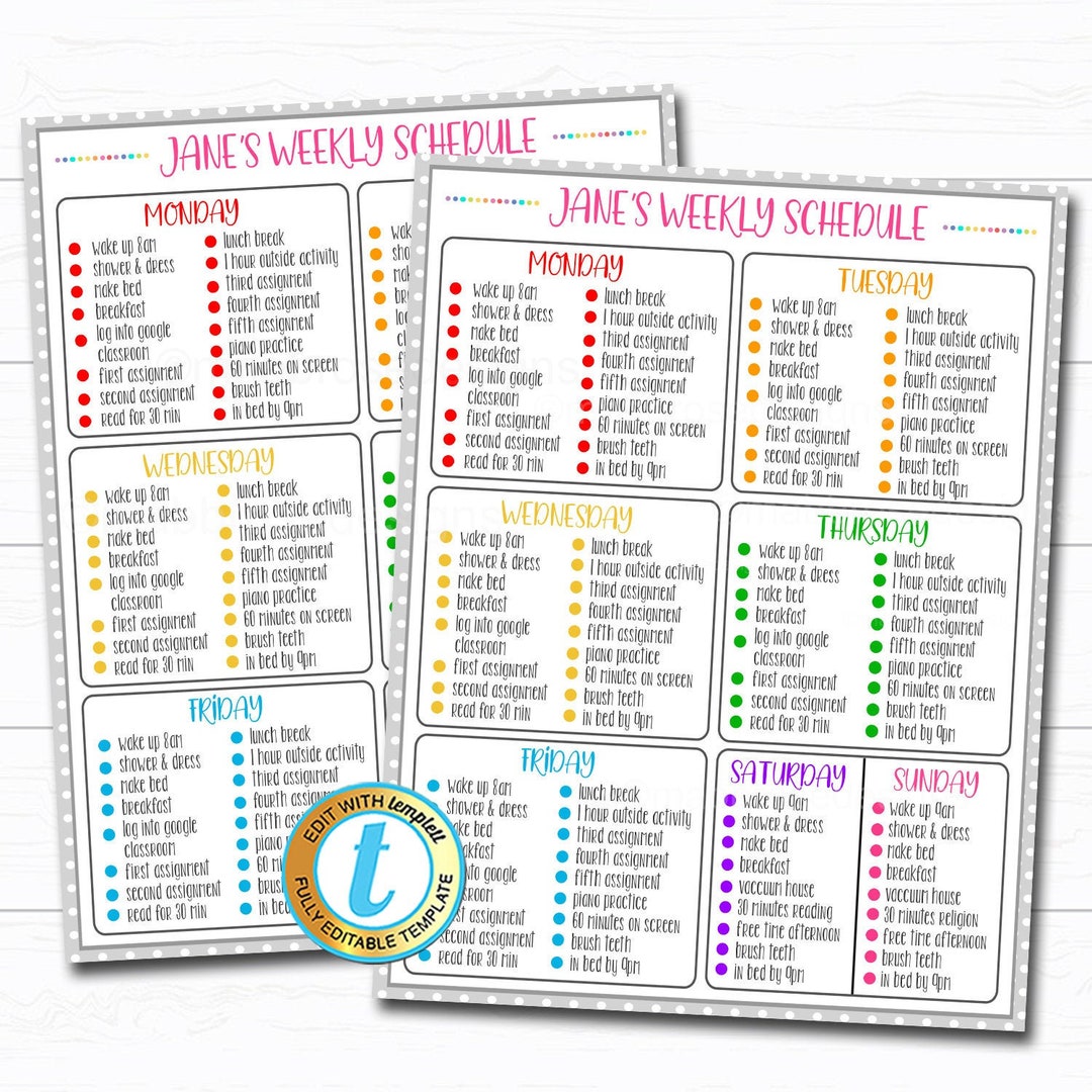 Printable Weekly Schedule, Home School Daily Subject Checklist ...