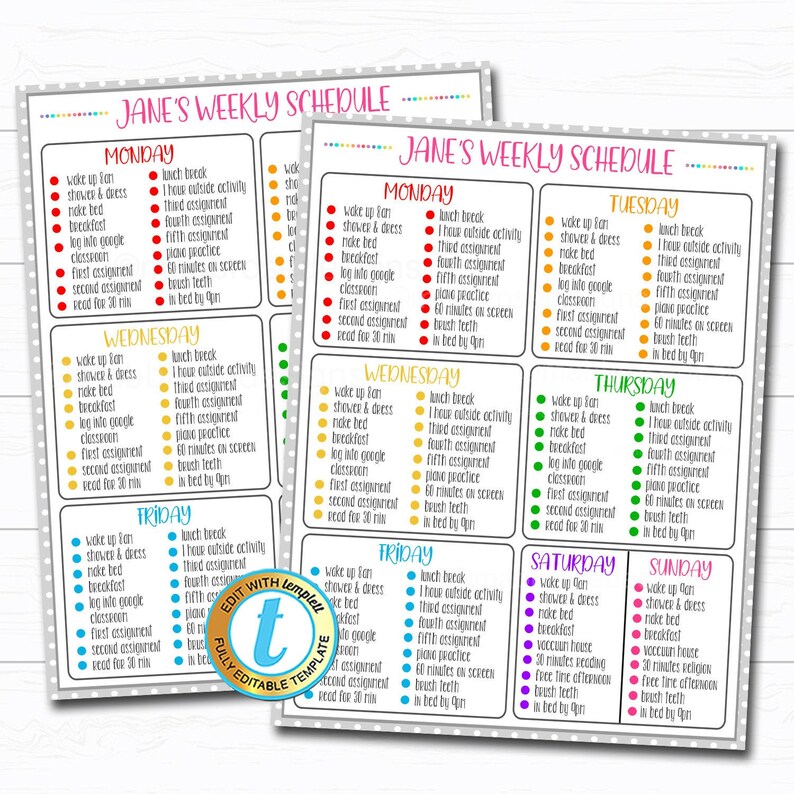 Printable Weekly Schedule Home School Daily Subject - Etsy