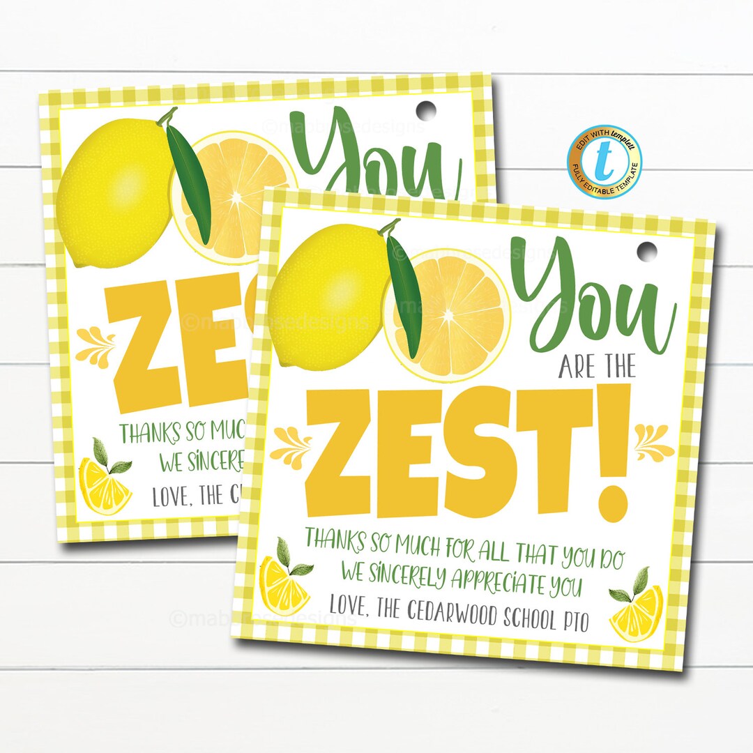 Lemons Gift Tag, You Are the Zest, Lemon Theme Appreciation Week Gift ...