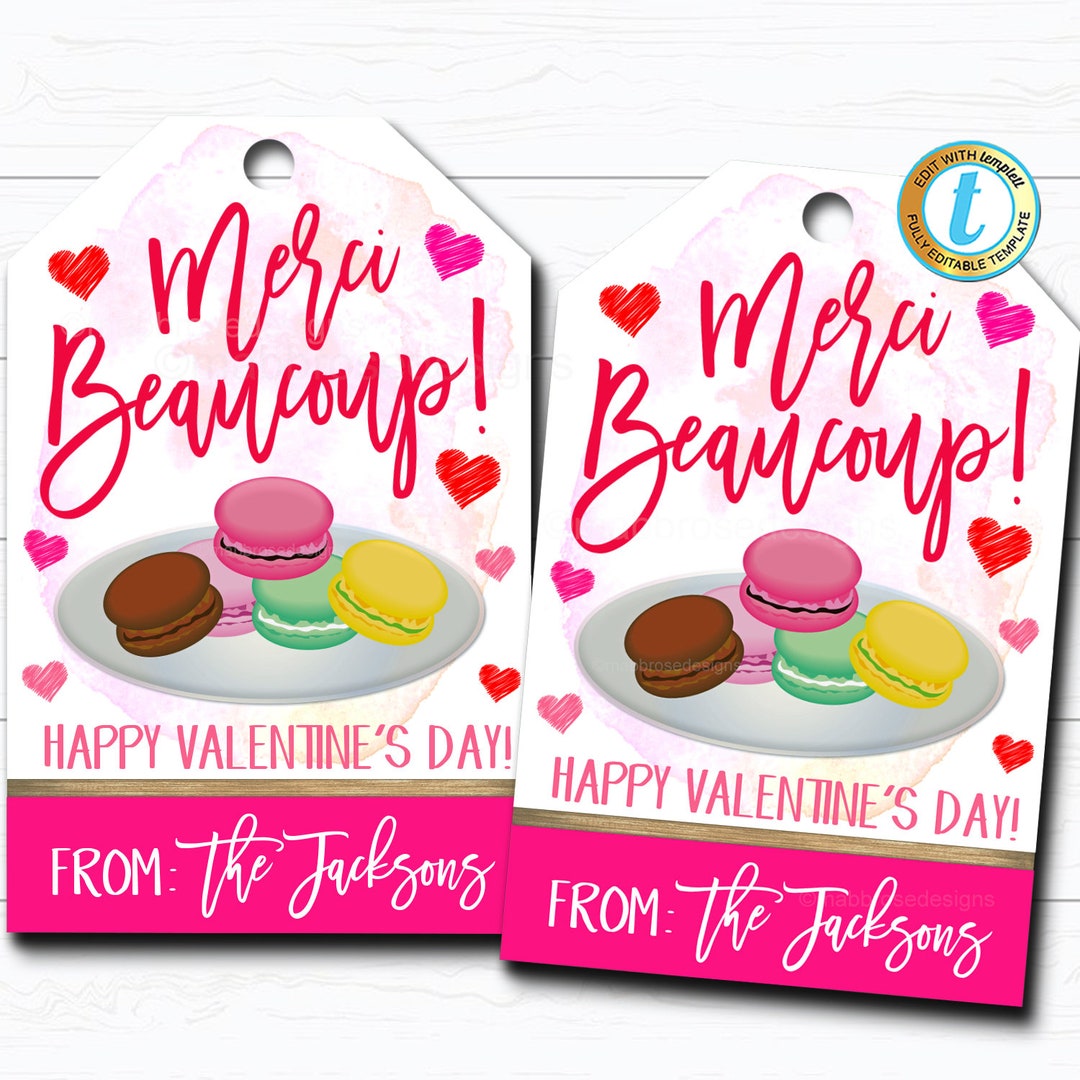 Valentine Macaron Gift Tags, Merci Beaucoup, Thank You Staff School ...