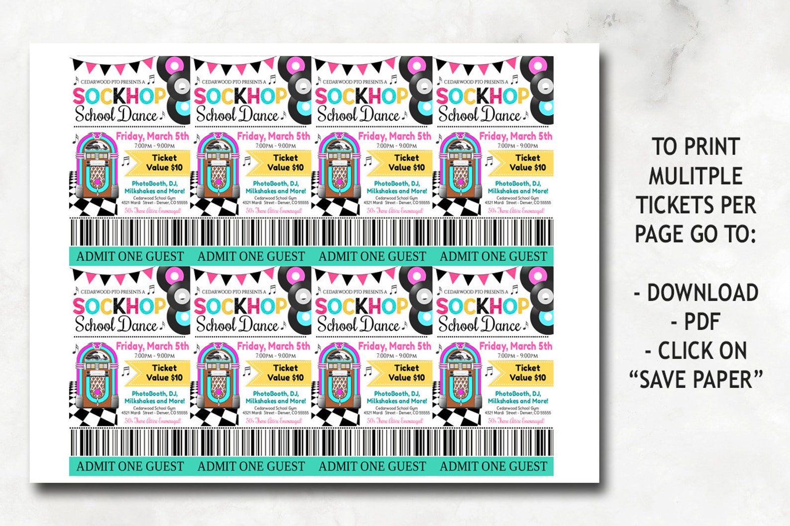 Sock Hop School Dance Set 50's Theme School Dance, Church Pto Pta, Kids ...