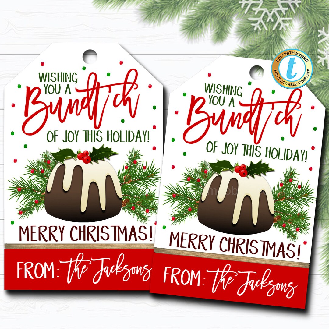 Christmas Bundt Cake Gift Tag, Wishing You a Bundtch of Joy, Holiday ...