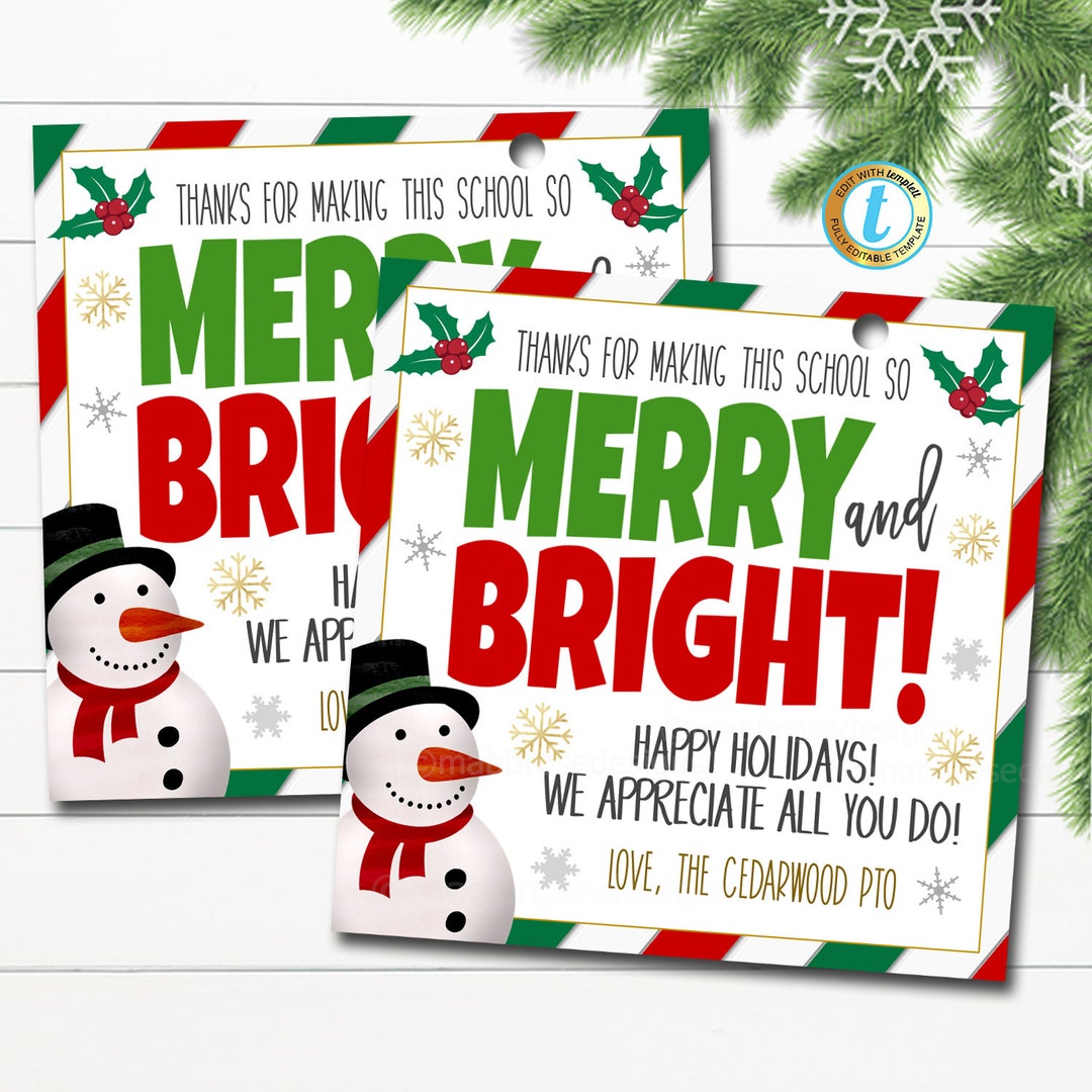 Christmas Gift Tag, Thanks for Making This School Merry and Bright ...