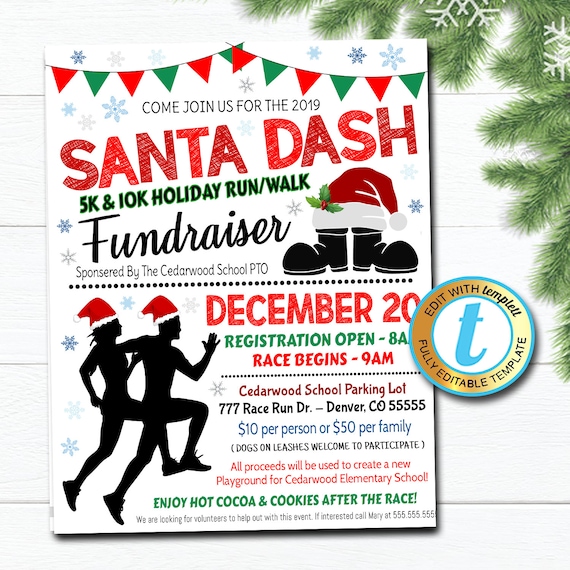 Santa Run Flyer Christmas Race Santa Dash School Church Pto | Etsy
