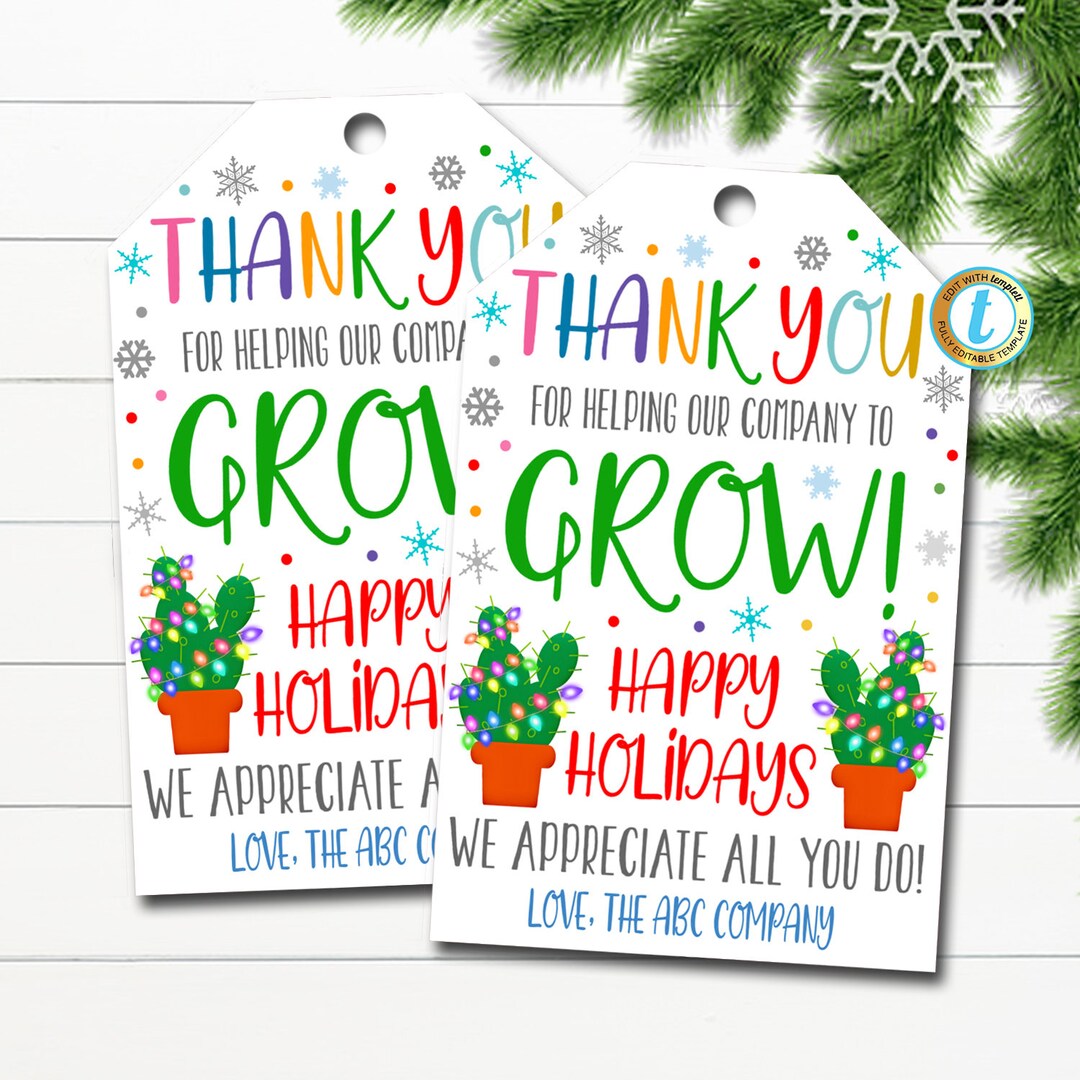 Holiday Staff Gift Tags, Thanks for Helping Our Company Grow ...