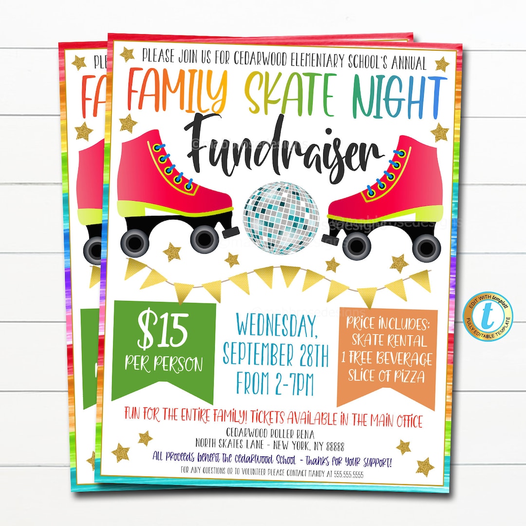 Family Skate Night Flyer, School Fundraiser Community Invite, Roller ...