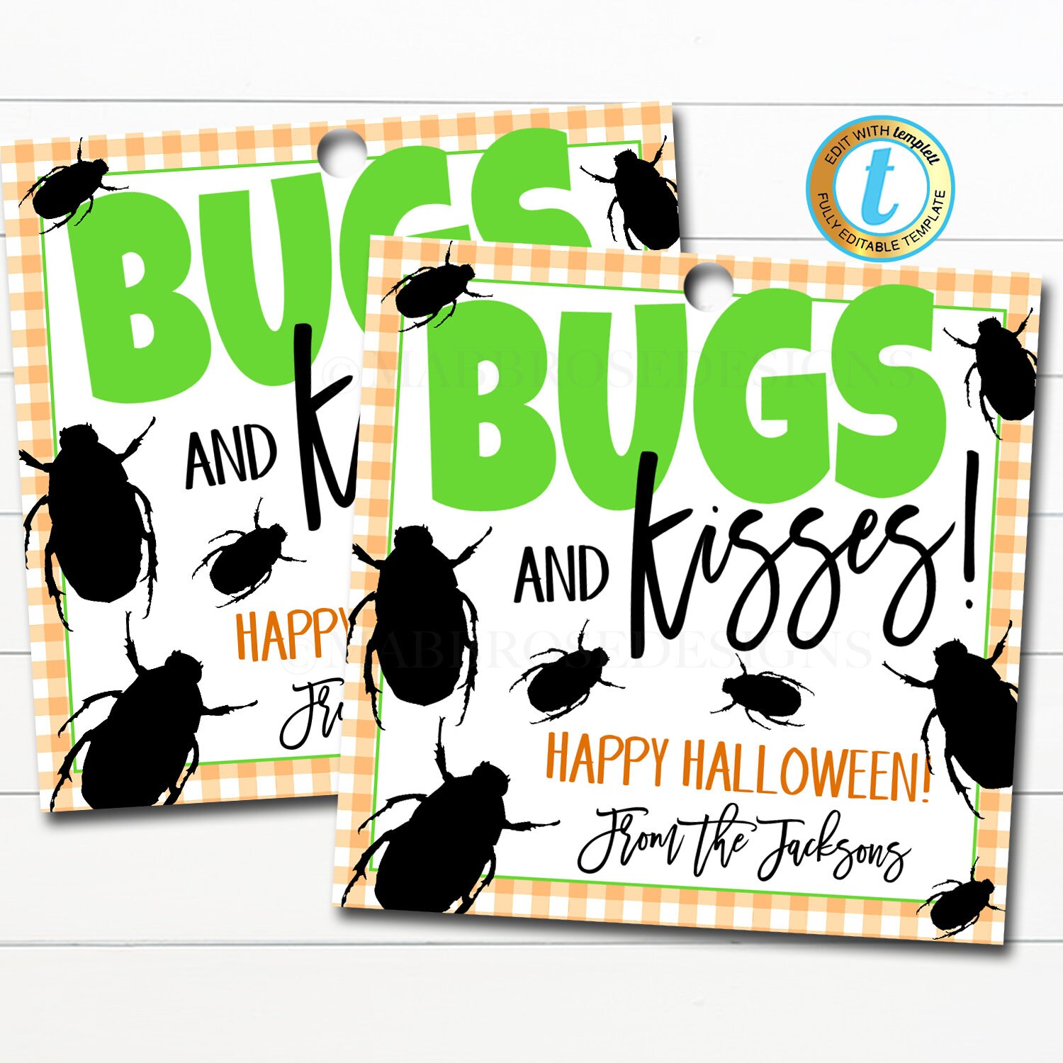Bugs & Kisses Halloween Gift Tags, Halloween Birthday Favor Tags ...