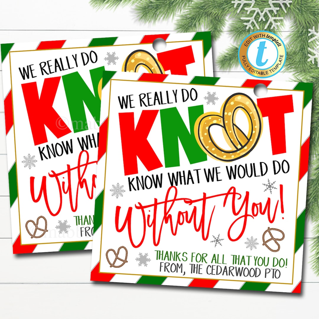 Christmas Pretzel Gift Tag, Teacher Staff Employee Nurse Holiday Gift ...