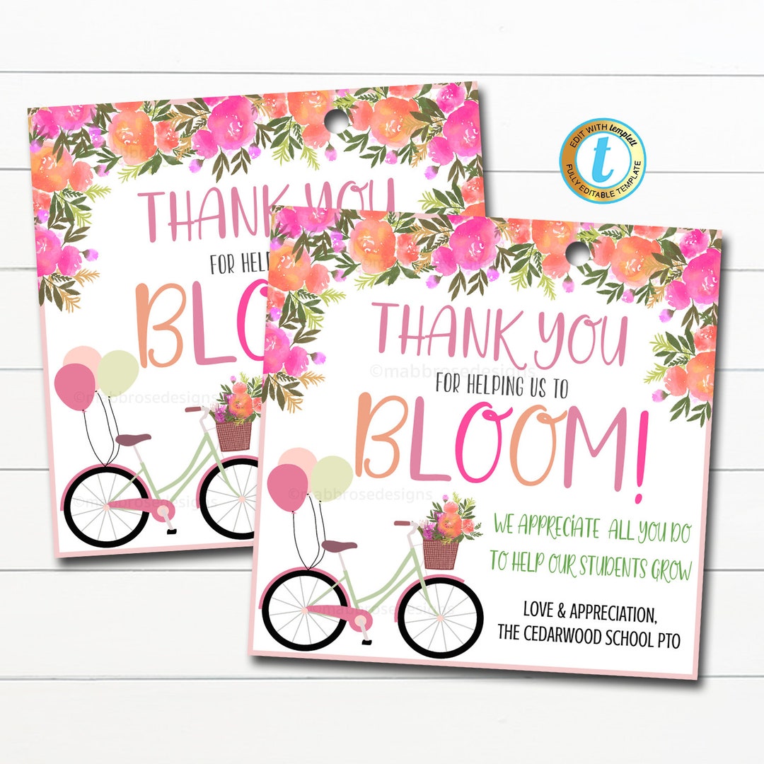 Teacher Appreciation Week Gift Tag, Appreciation Bloom Grow Floral ...