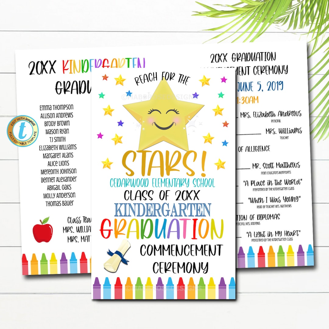 Graduation Ceremony Program Template Kindergarten, Any Grade Elementary ...