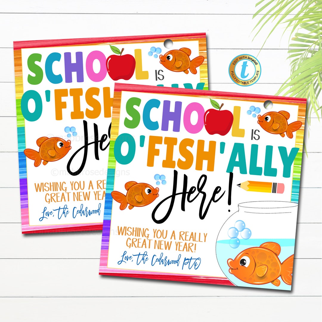 Back to School Goldfish Tags, School is Ofishally Here, First Day of ...