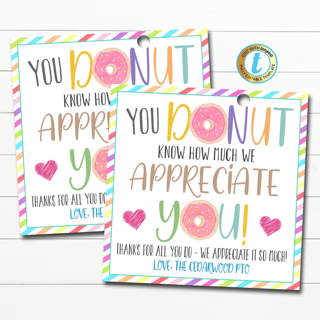 Donut Gift Tag, Teacher Staff Nurse Employee Appreciation Week, Donut ...