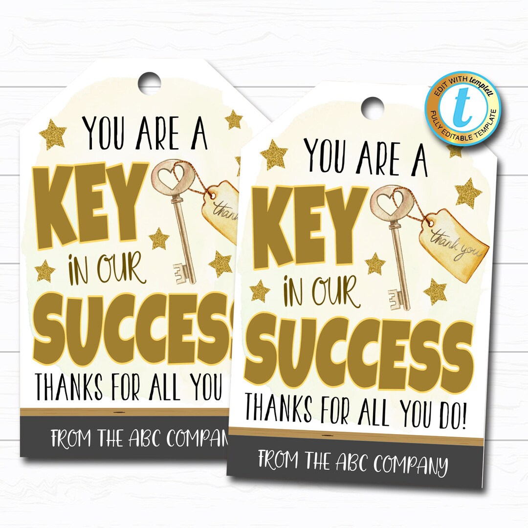 Employee Appreciation Gift Tag, Thank You Success Key Worker Essential ...