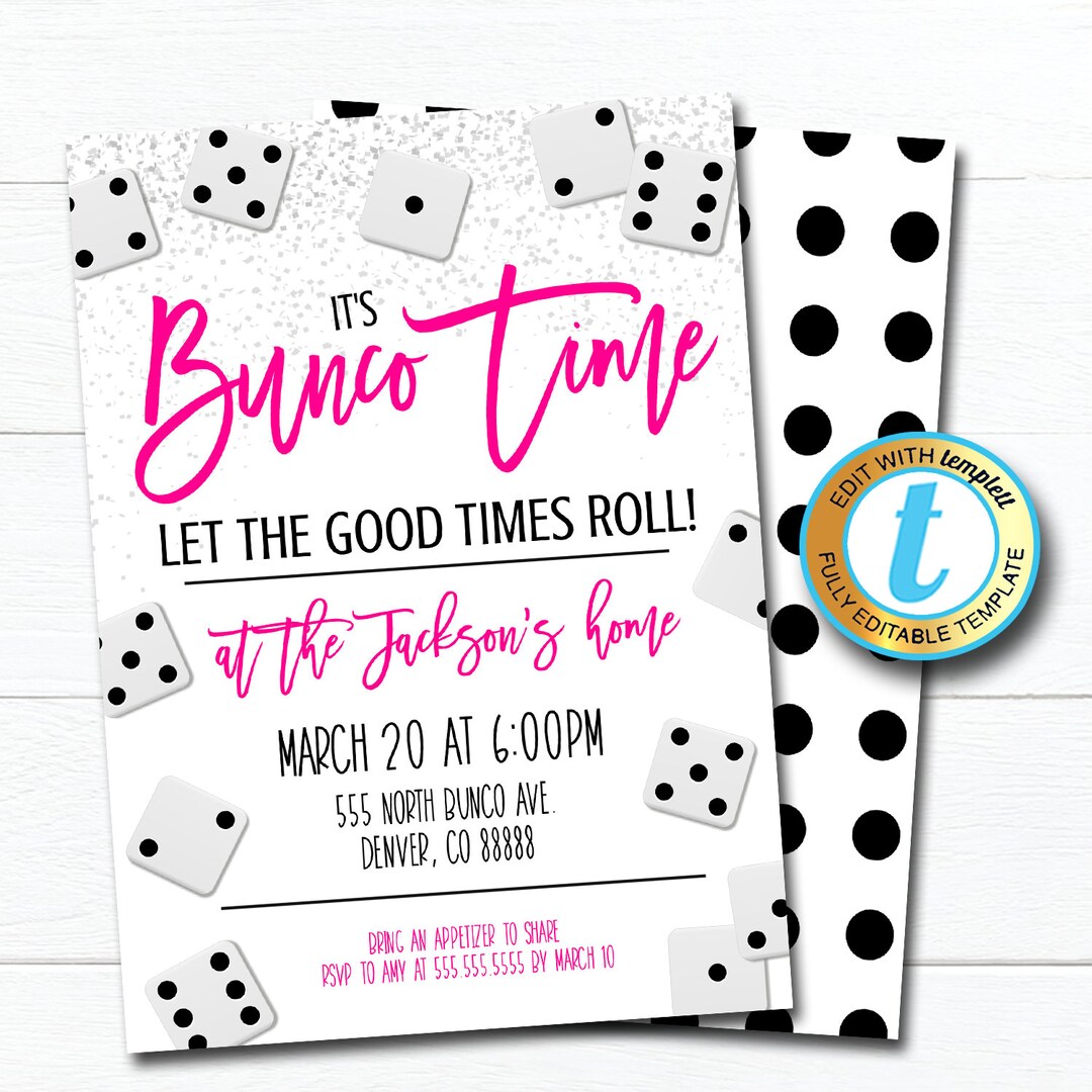 Bunco Party Invitation, Girls Night Ladies Invite Cocktail Dice Games ...
