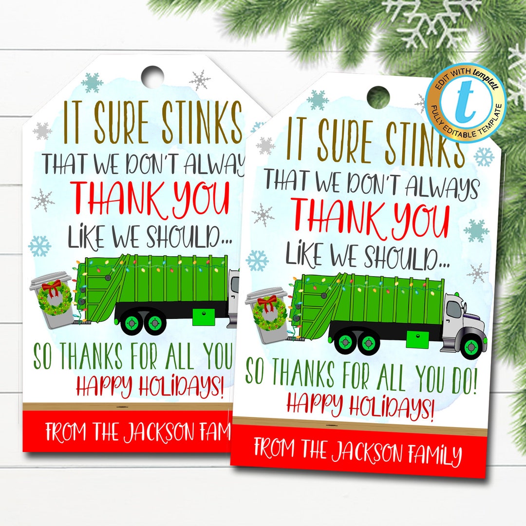 Christmas Garbage Truck Driver Appreciation Gift Tag, Thank You ...