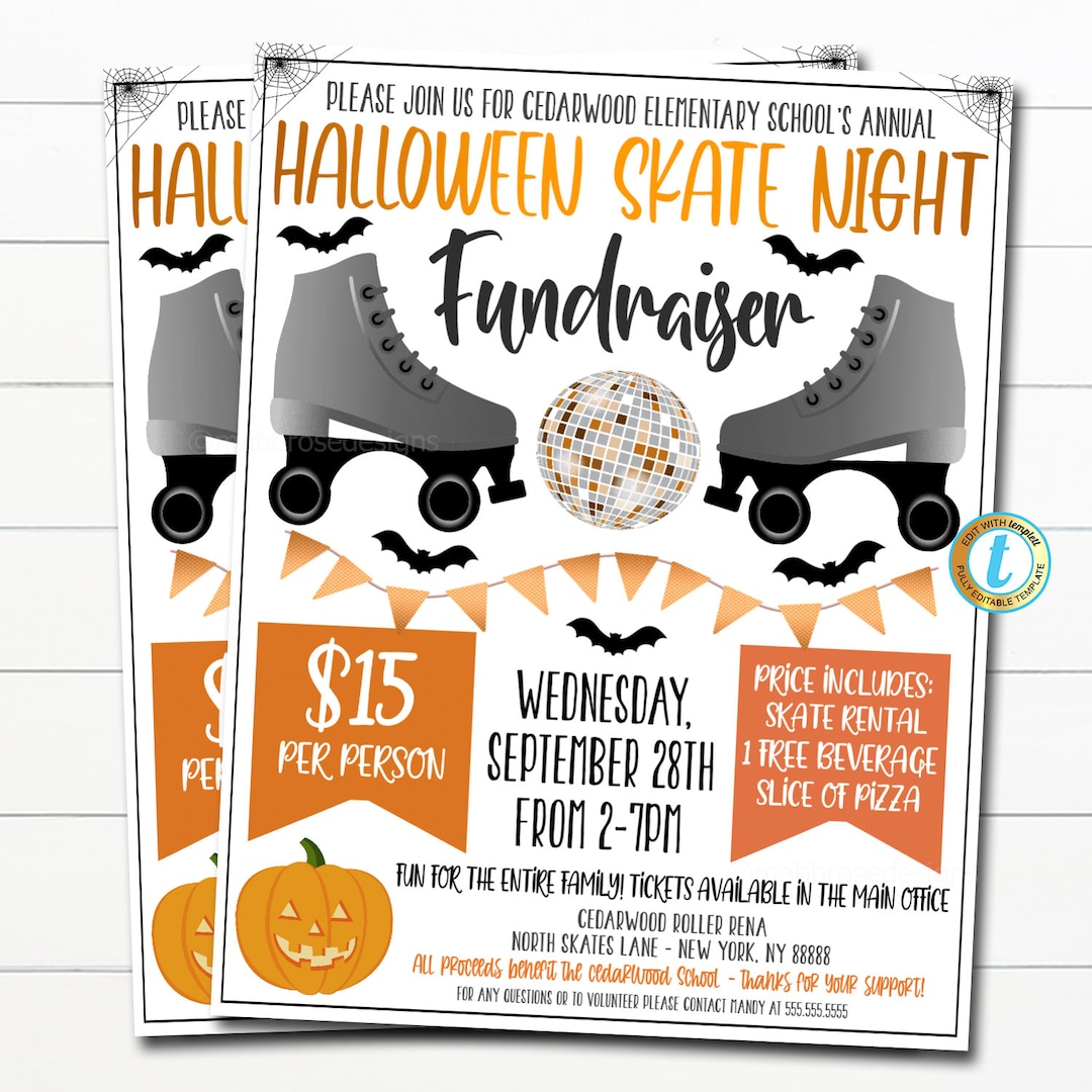 Halloween Skate Night Flyer, School Fundraiser Community Invite, Roller ...