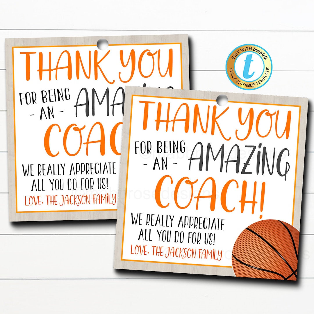 Basketball Coach Gift Tag, School Sports Team Appreciation, Thank You ...