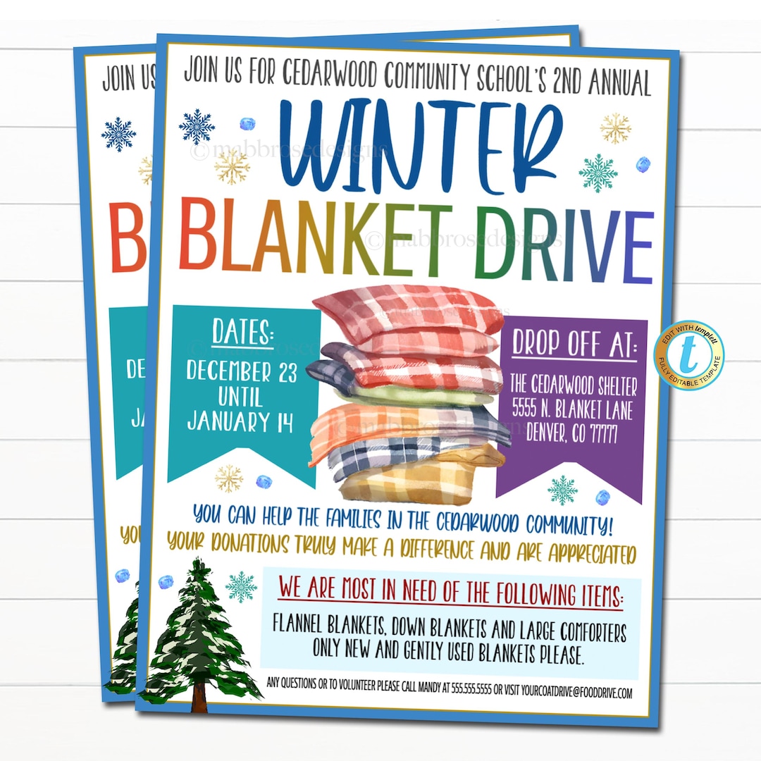 Winter Blanket Drive Flyer, Printable Pta Pto Flyer, School Church Fundraiser Invite Nonprofit ...