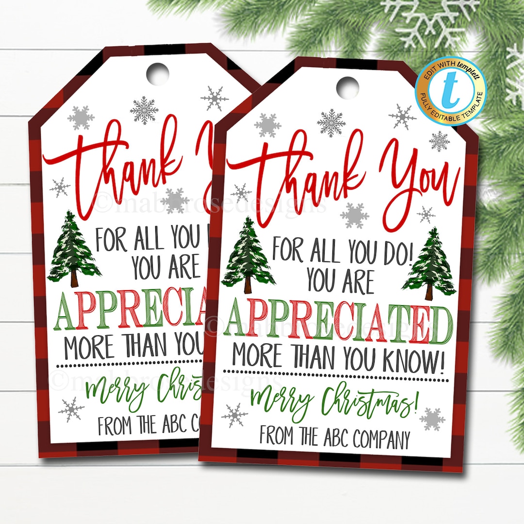 Christmas Thank You Gift Tags, Teacher Staff Employee Nurse Volunteer ...