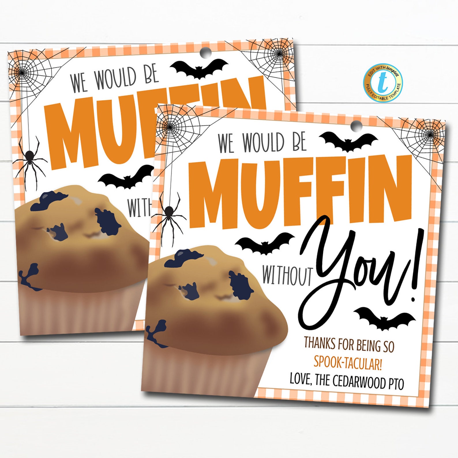 Halloween Muffin Gift Tags We Would Be Muffin Without You - Etsy