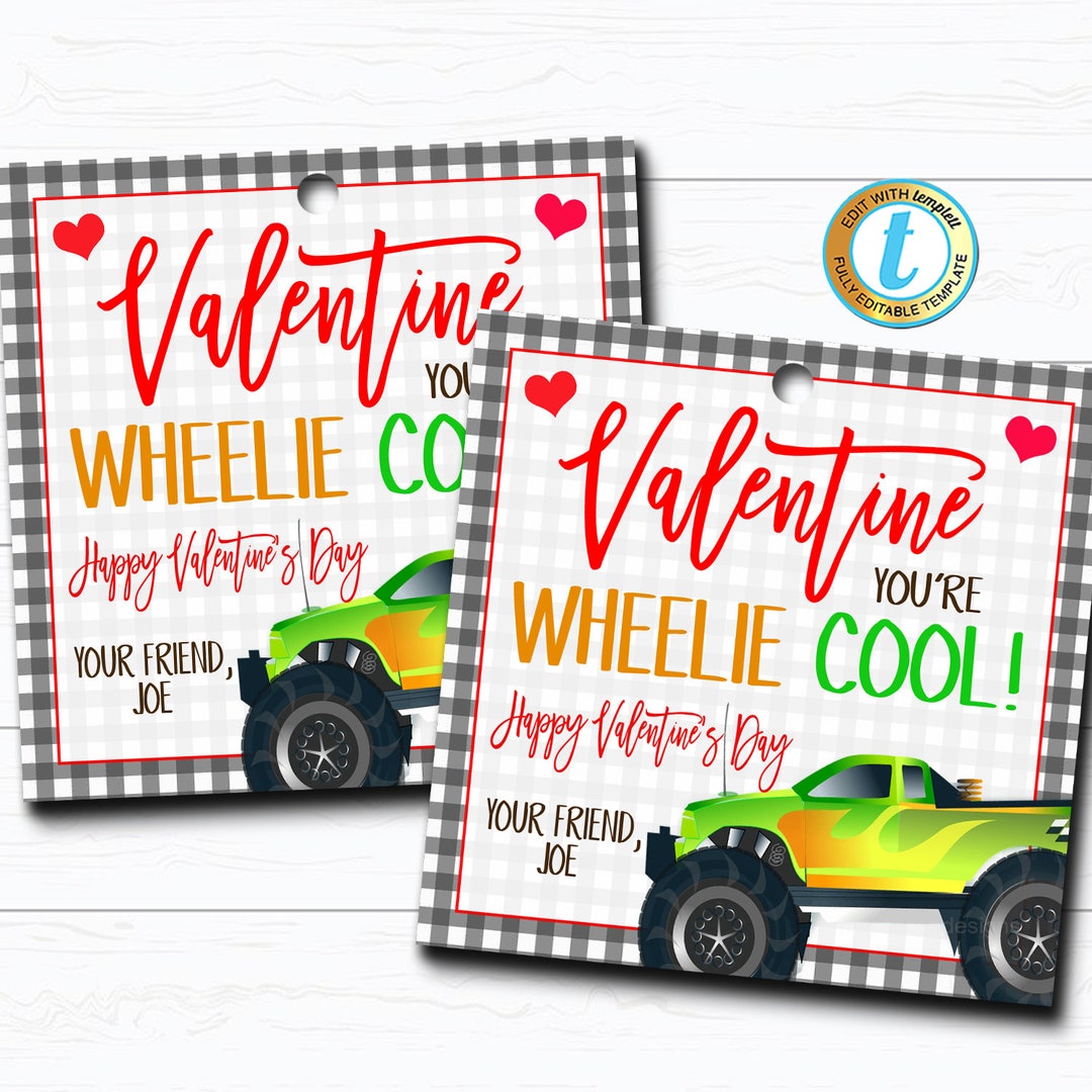 Monster Truck Valentines, Boy Truck Valentine Card Gift Classroom Party ...