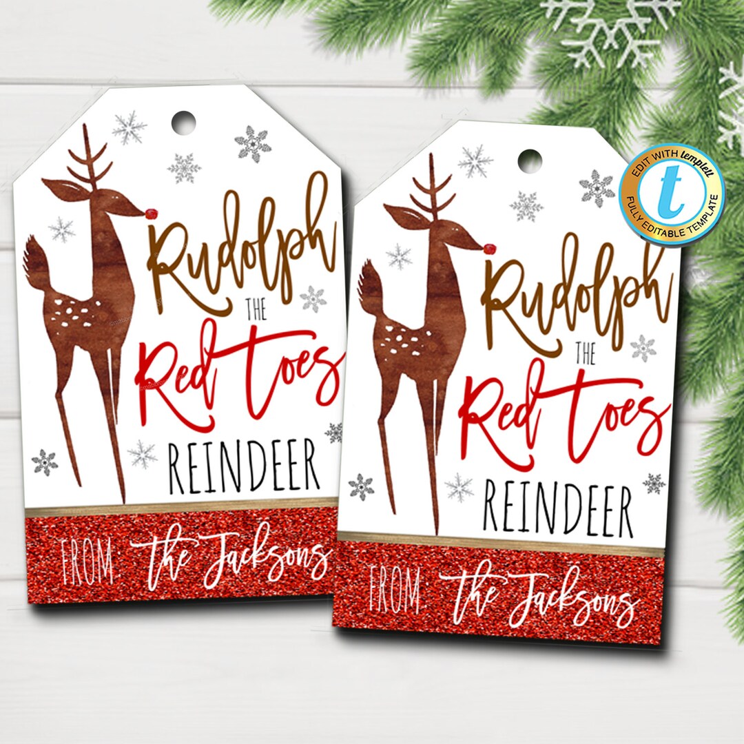Christmas Gift Tags, Rudolph the Red Toes Reindeer, Teacher Staff ...