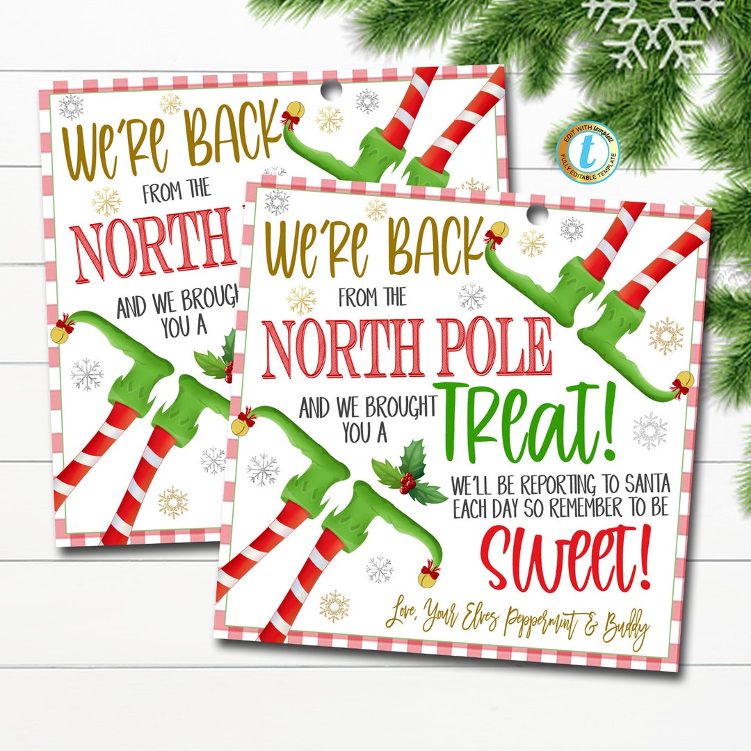 Elf We're Back Gift Tags, Christmas Elf Tradition, Elf Back With Gifts ...